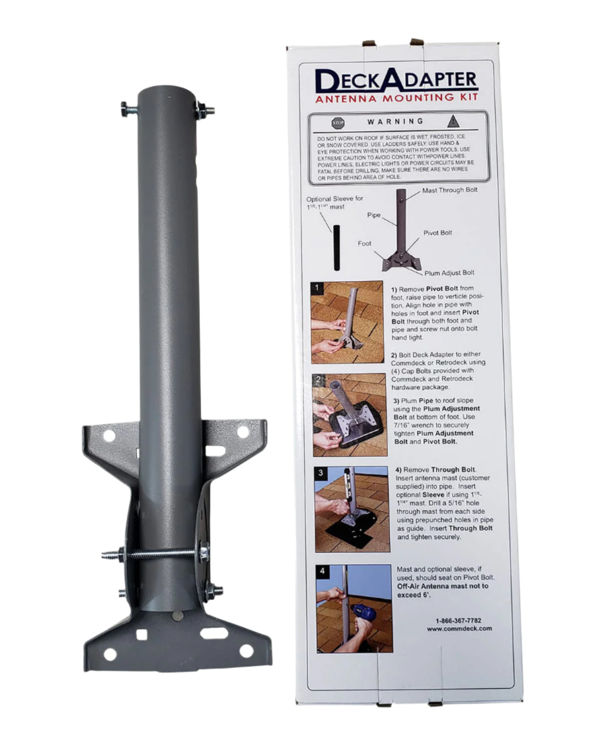 Commdeck Deck Adapter Antenna Mounting Kit, 1 5/8' OD, 14" (DECKADAPTE ...